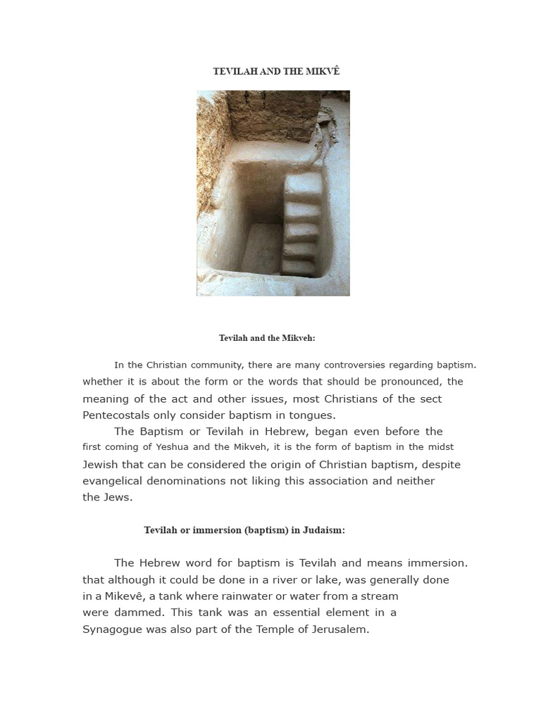 Study 02 - Tevilah and The Mikveh (Immersion or Baptism) | PDF ...