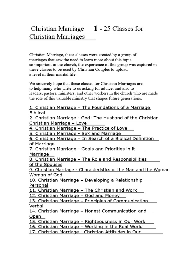 Christian Marriage Classes Overview | PDF | Christian Views On Marriage ...