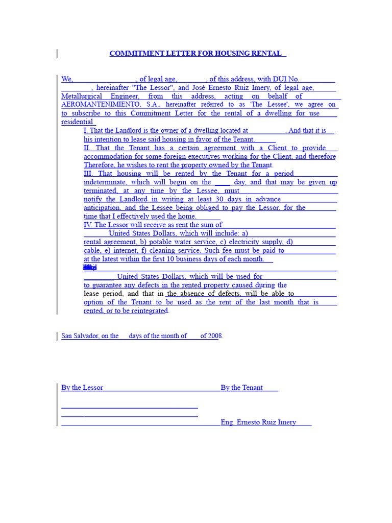 Commitment Letter for Housing Rental | PDF