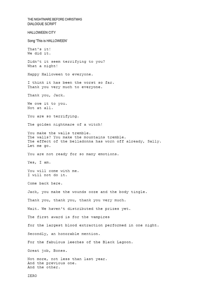 The Nightmare Before Christmas Script | PDF