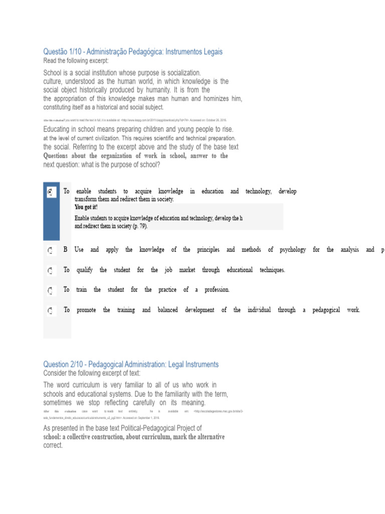 Objective Test_ Pedagogical Administration_ Legal Instruments (1) | PDF ...