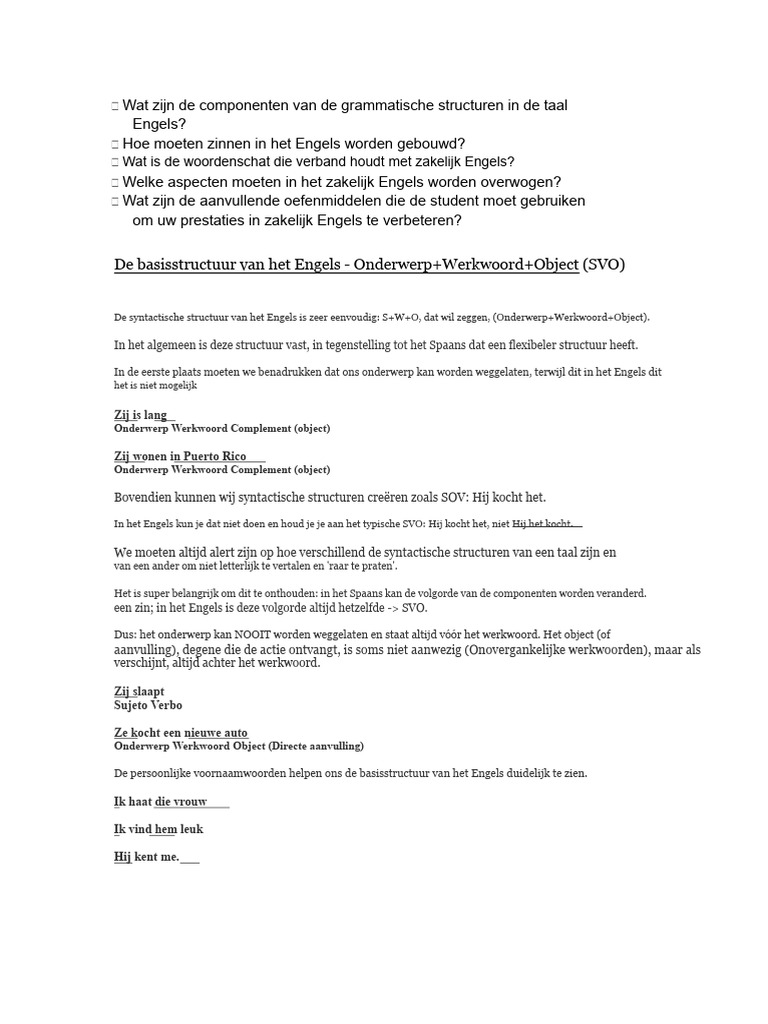 Wat Zijn de Componenten Van de Grammaticastructuren in de Engelse Taal ...