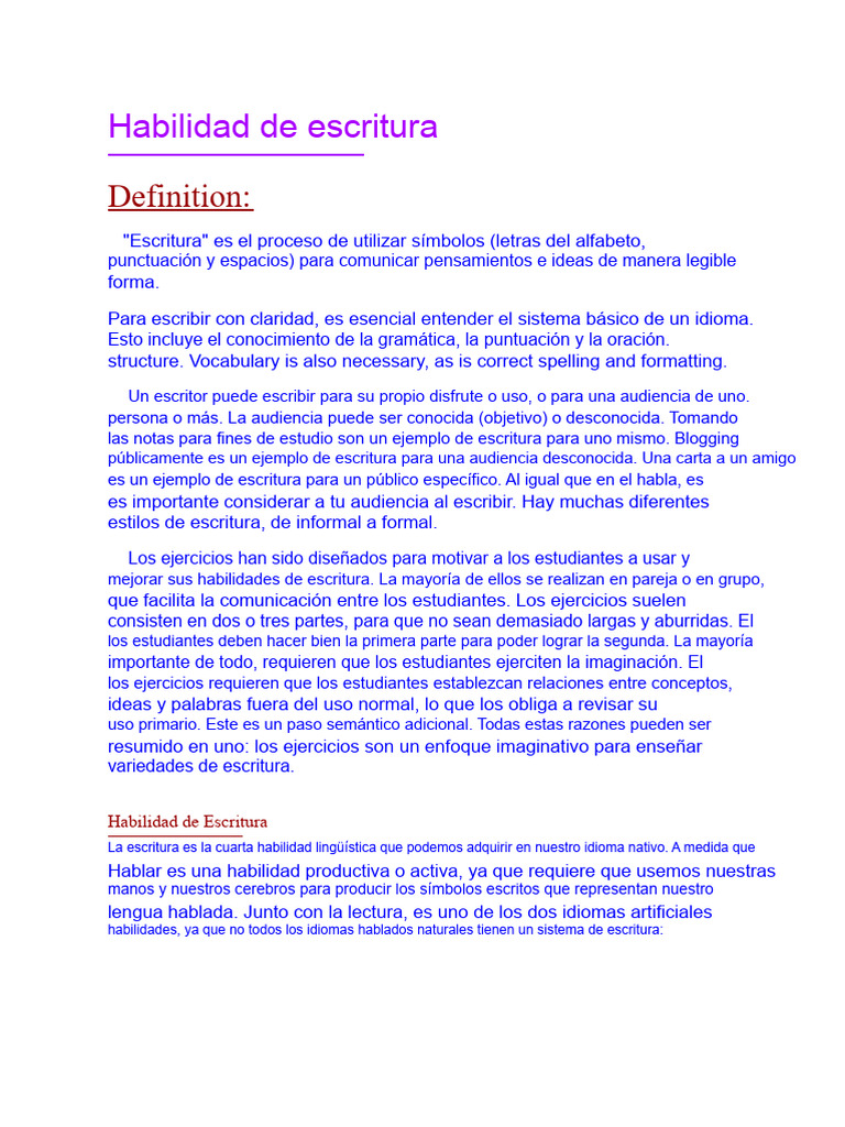 Habilidades de Escritura | PDF | Escritura | Gramática