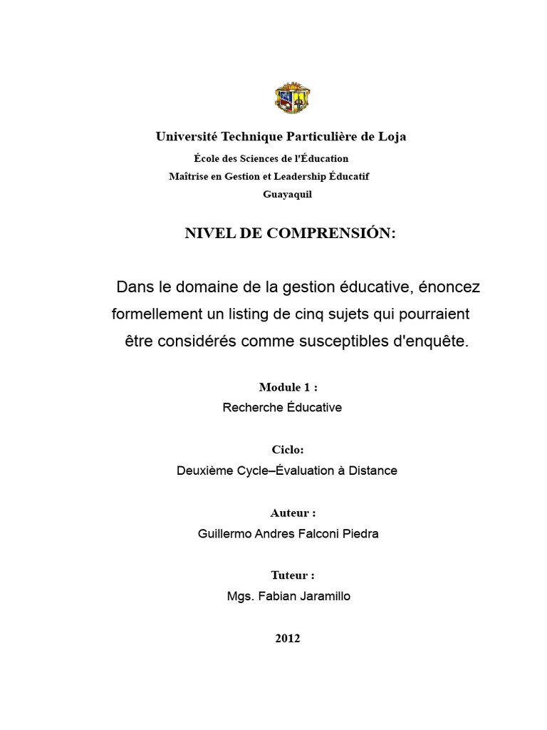 Sujets de recherche en gestion éducative | PDF