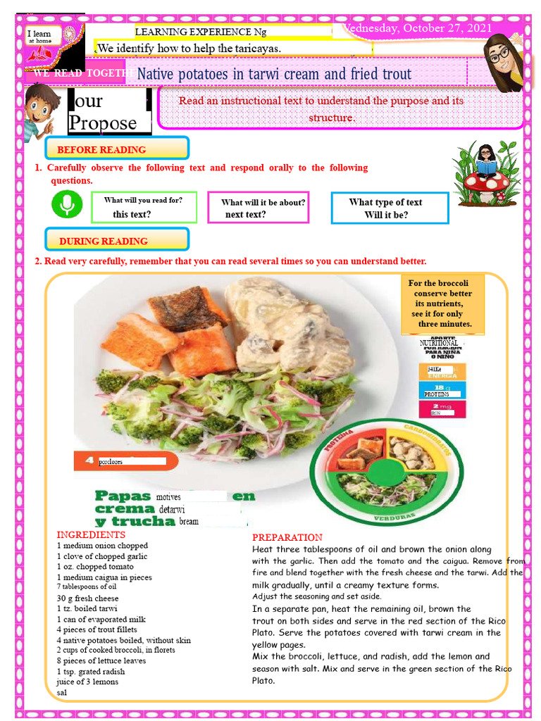 WE READ TOGETHER Native Potatoes in Tarwi Cream and Golden Trout. | PDF ...