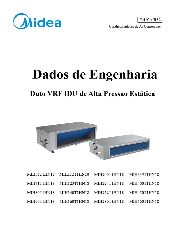 TM Midea V8 Dados de Engenharia de Duto VRF de Alta Pressão Estática ...