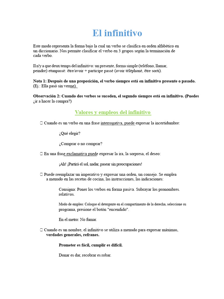 El Infinitivo | PDF | Verbo | Morfología Lingüística