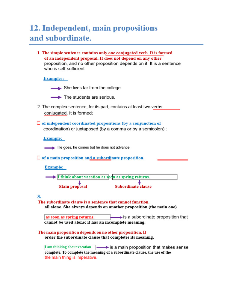 Independent Main and Subordinate Clauses | PDF
