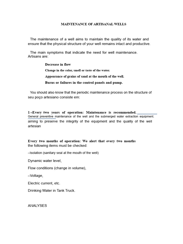 Artisanal Well Maintenance Guide | PDF | Pump | Water