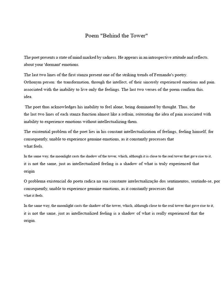 Analysis of The Poem "Behind The Tower" | PDF