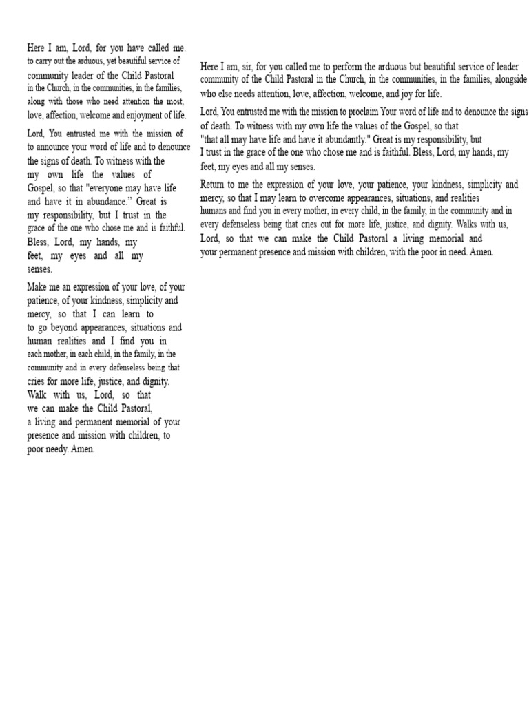 Child Pastoral Leadership Prayer Guide | PDF | Love | Mercy