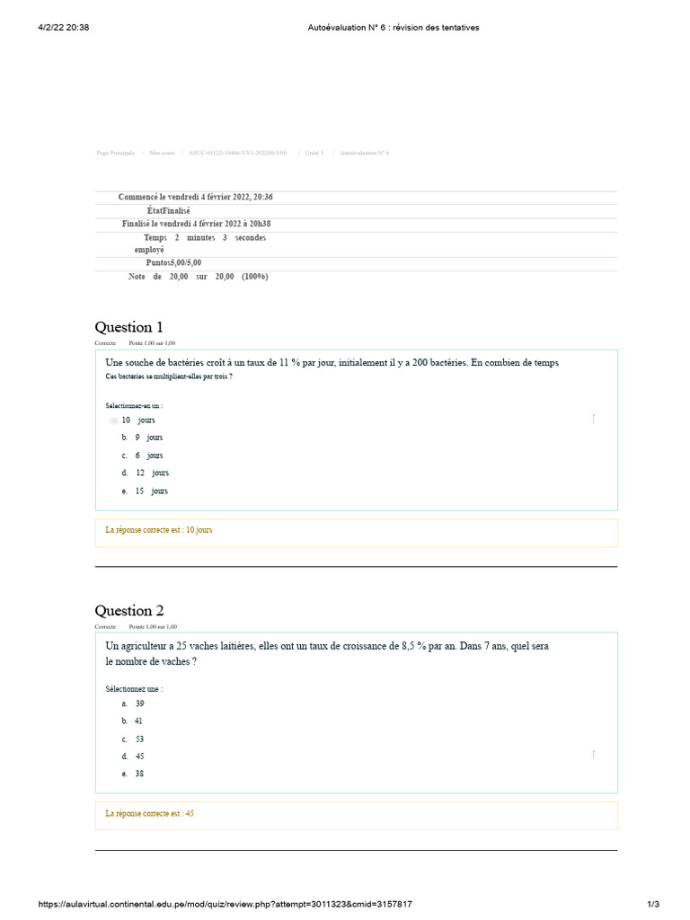 Autoévaluation #6 - MATEMA 2.1 | PDF