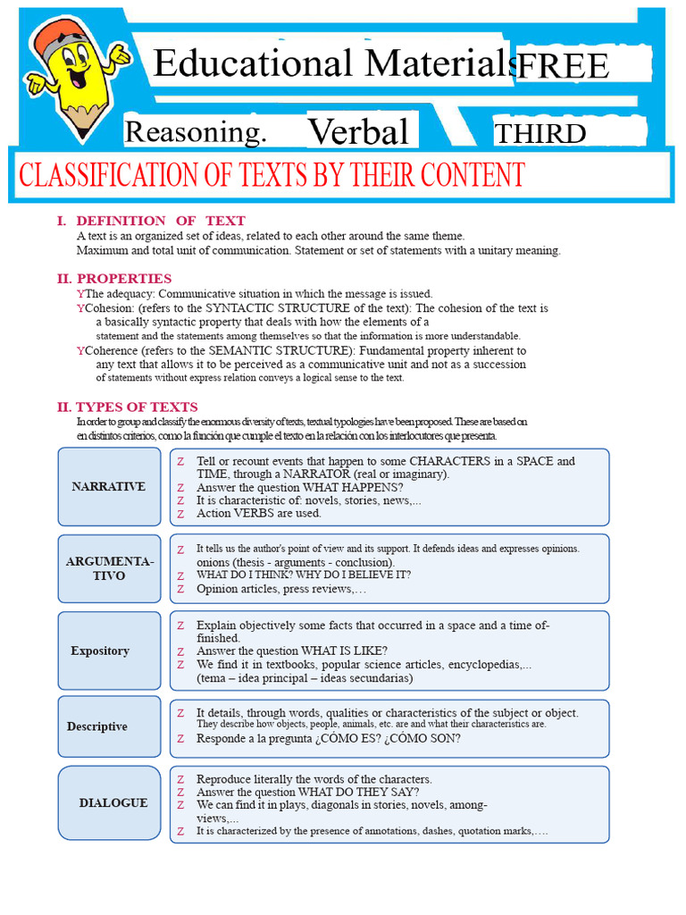Classification of Texts According to Their Content for Third Grade of ...