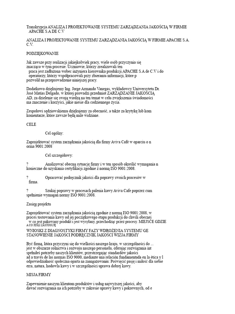 KAWIARNIA I ISO 9001 | PDF