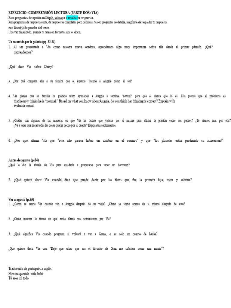 Ejercicio de Comprensión Lectora: Via | PDF