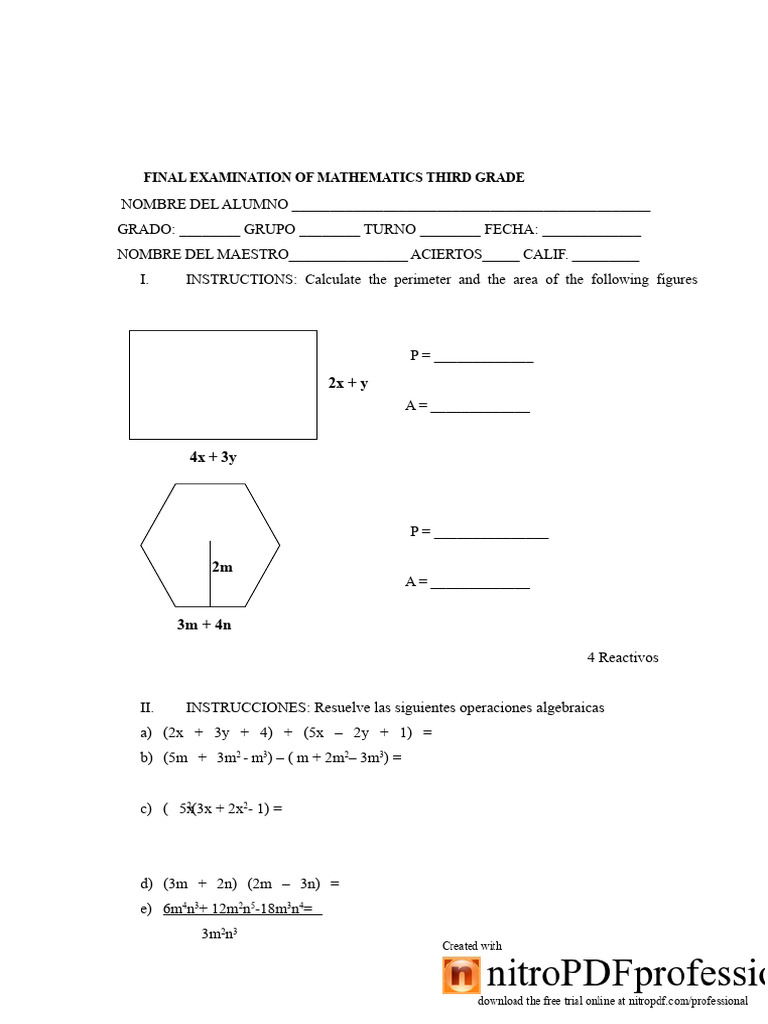 Final Exam of Mathematics III | PDF | Mathematics | Mathematical Concepts