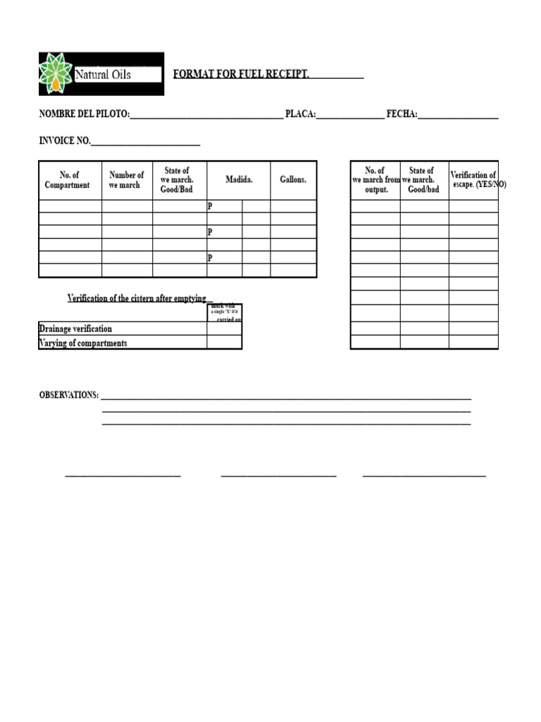Fuel Receipt Format Template | PDF