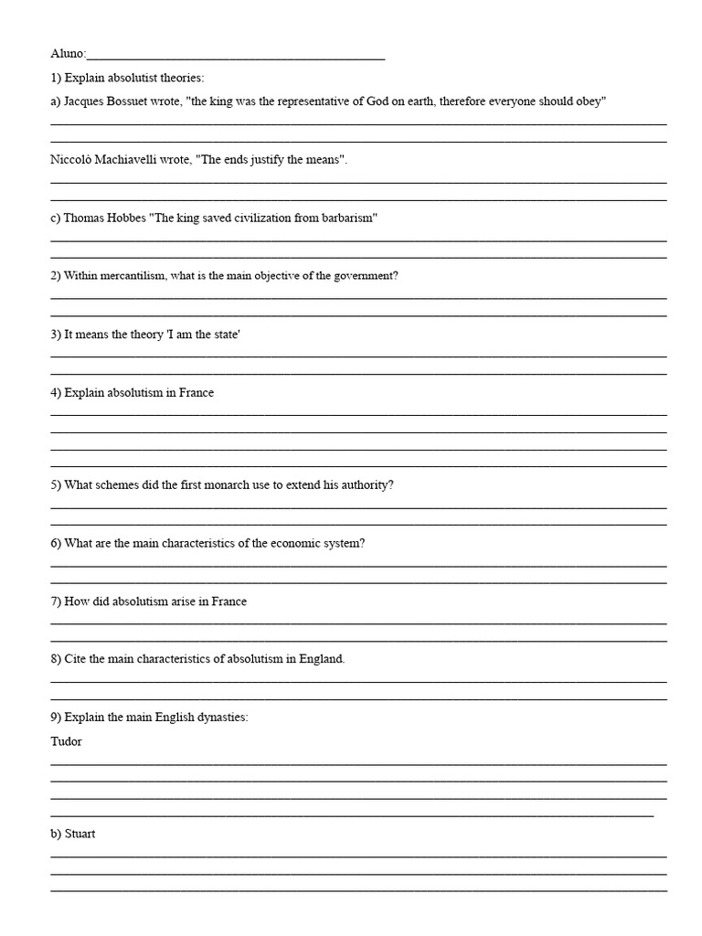 Absolutism Activities | PDF | Absolute Monarchy | Political Science