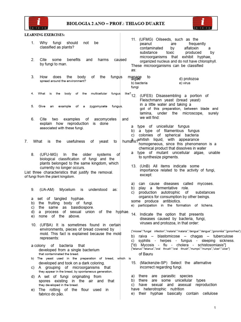 Exercise List Fungi Kingdom | PDF | Fungus | Bacteria