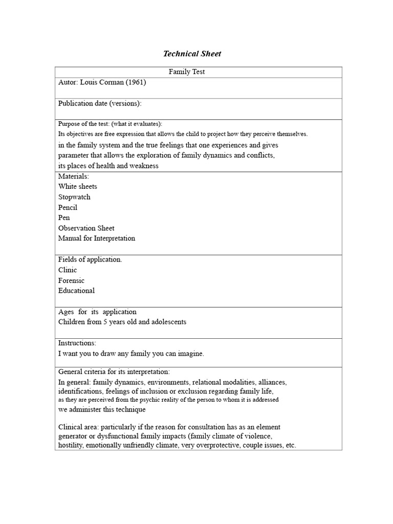 Family Test Sheet t. | PDF