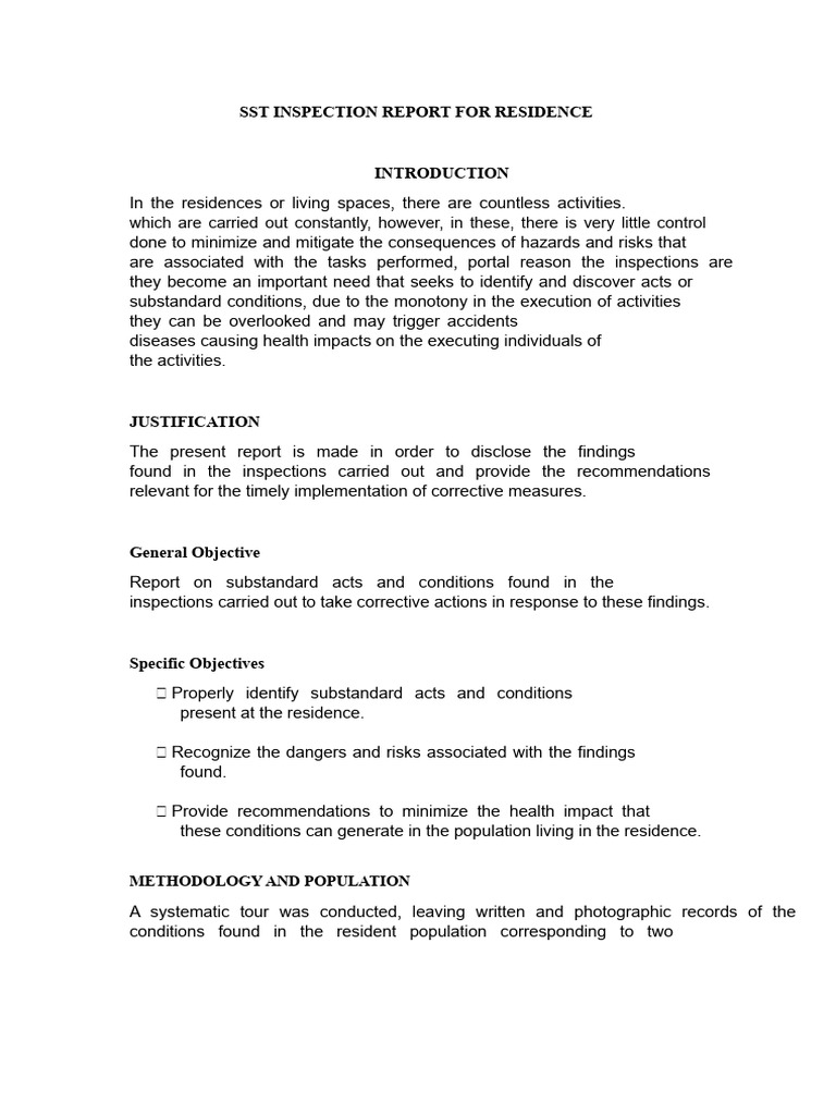 SST Inspection Report: Residence Safety | PDF | Risk | Occupational ...