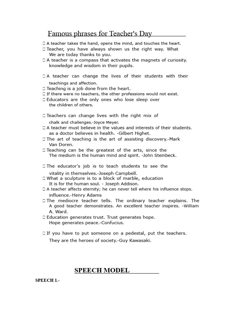 Famous quotes for Teacher's Day | PDF | Teachers