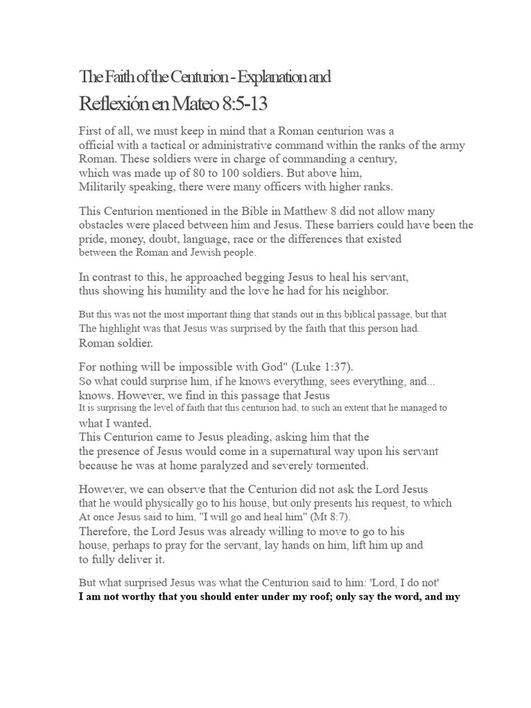 Centurion's Faith in Matthew 8 Explained | PDF | Jesus | Religious ...