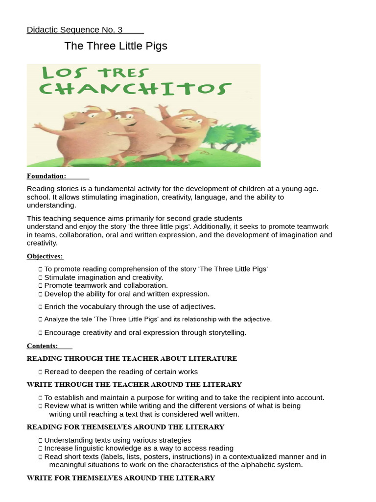 Teaching Sequence: The Three Little Pigs | PDF | Reading Comprehension ...