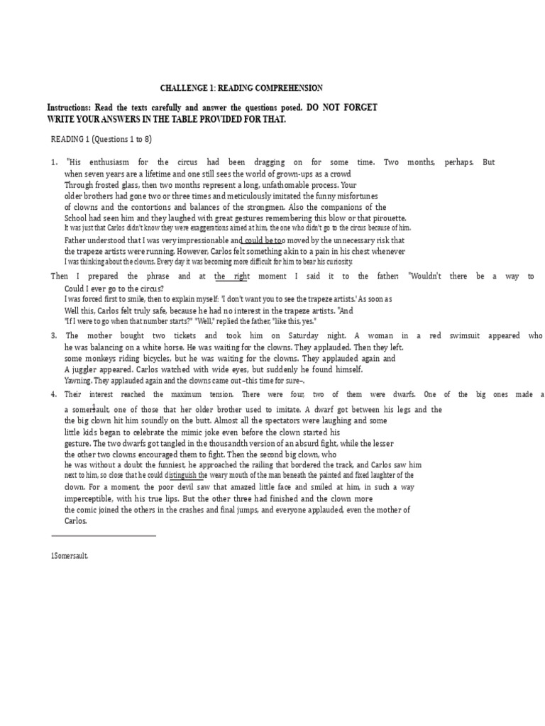 CHALLENGE 1 READING COMPREHENSION - CORRECT ANSWERS | PDF | Semantics ...
