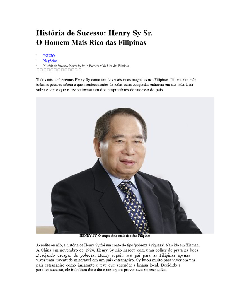 A Ascensão de Henry Sy Sr. nas Filipinas | PDF | Filipinas | China