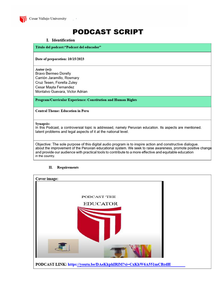 Podcast Script - Education | PDF | Peru | Podcast