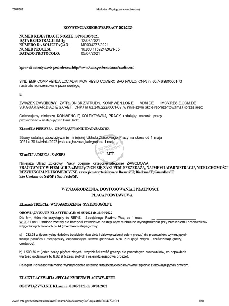 Zbiorowa Umowa Pracy 2021/2023 | PDF