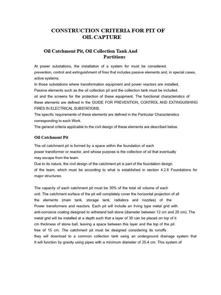 Criteria for the Construction of Oil Collection Pits | PDF | Storm ...