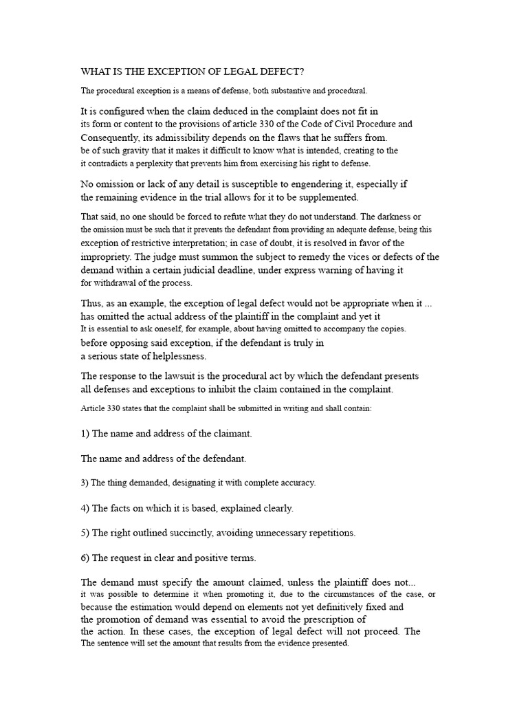 Understanding Legal Defect Exceptions | PDF | Complaint | Lawsuit