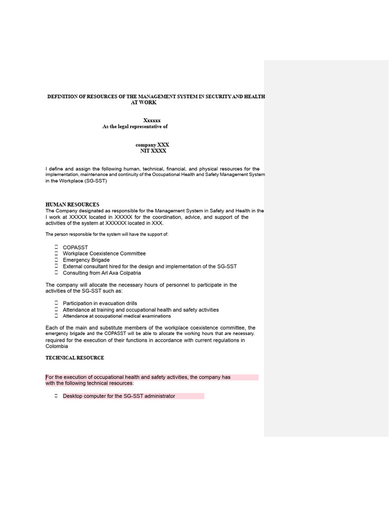 Definition of SG-SST resources | PDF | Occupational Safety And Health ...