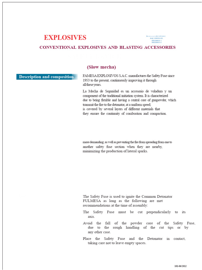 Safety Fuse for Blasting Operations | PDF | Gunpowder | Materials