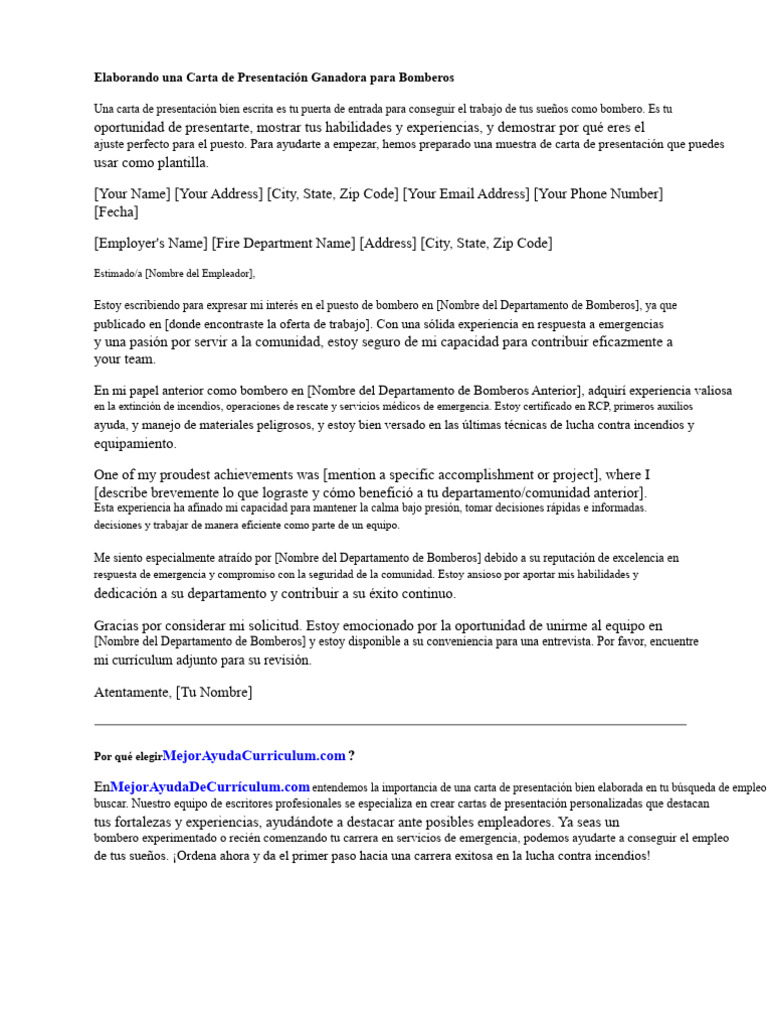 Carta de Presentación de Bombero Ejemplo | PDF | Plan de estudios | Cuerpo de Bomberos