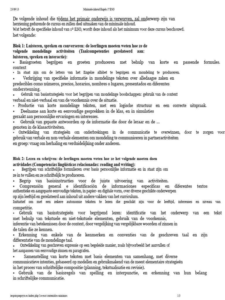 Inhoud Engels 1e Klas ESO | PDF