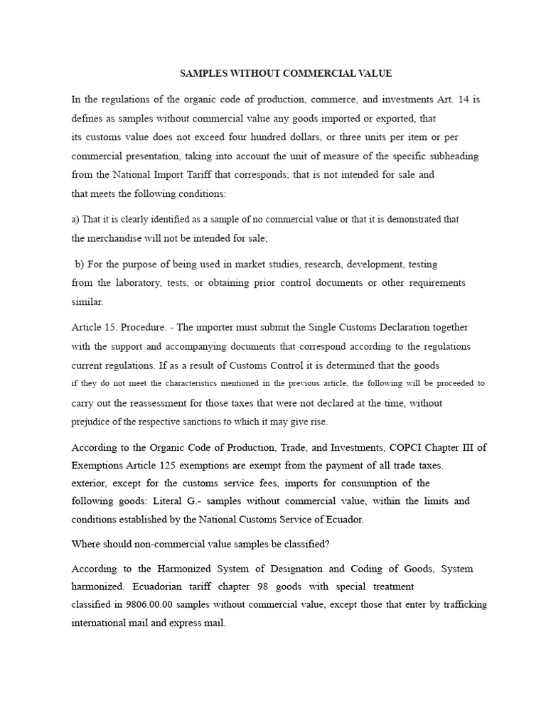 Sample without commercial value | PDF | Customs | Tariff