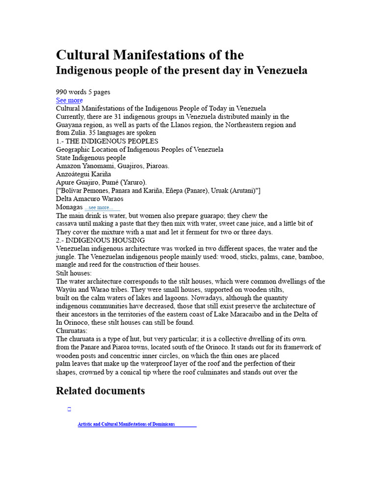 Cultural Manifestations of the Indigenous People of Today in Venezuela ...