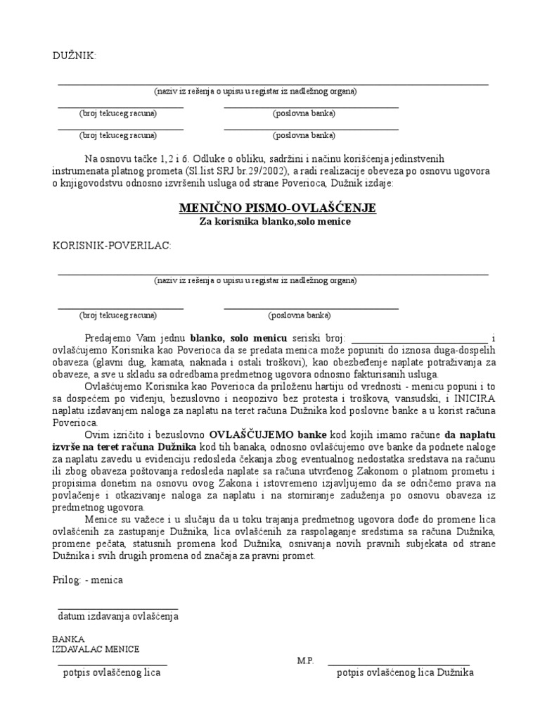 Menicno Ovlascenje | PDF
