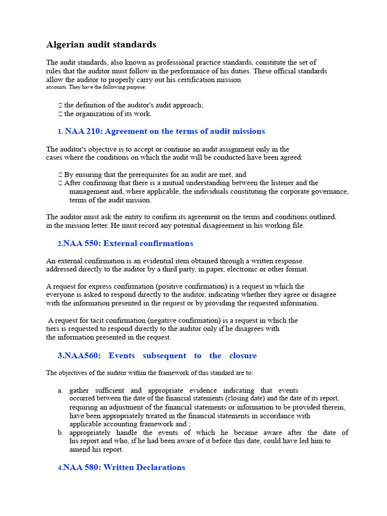 Algerian Audit Standards Overview | PDF | Audit | Internal Audit
