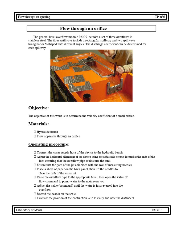 Flow through an orifice | PDF | Spillway | Chemical Engineering