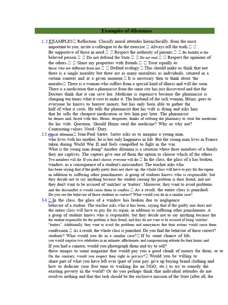 Examples of Moral and Ethical Dilemmas | PDF | Value (Ethics) | Morality