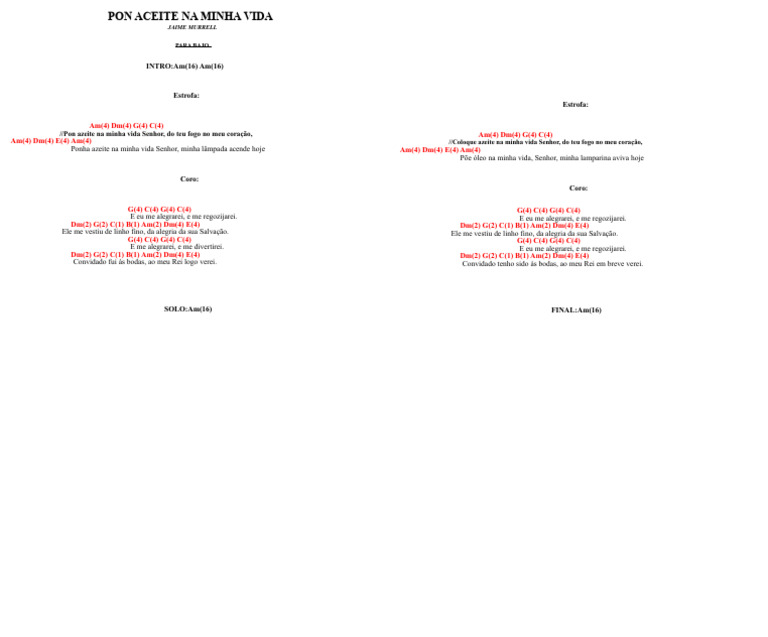 Ponha Óleo na Minha Vida - Jaime Murrel - Baixo | PDF