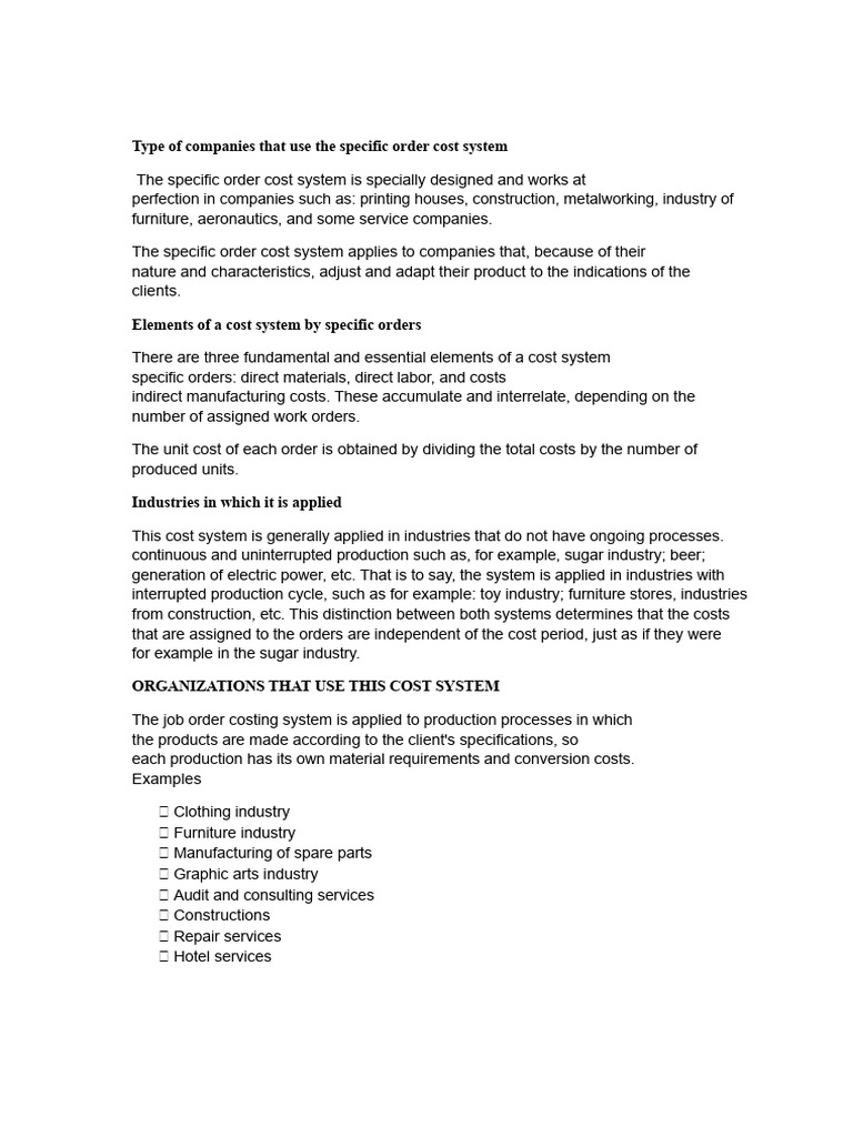 Industries Using Specific Order Cost System | PDF