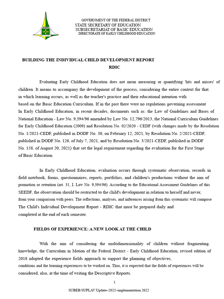 Construction of The Individual Child Development Report - Rdic 1 | PDF ...