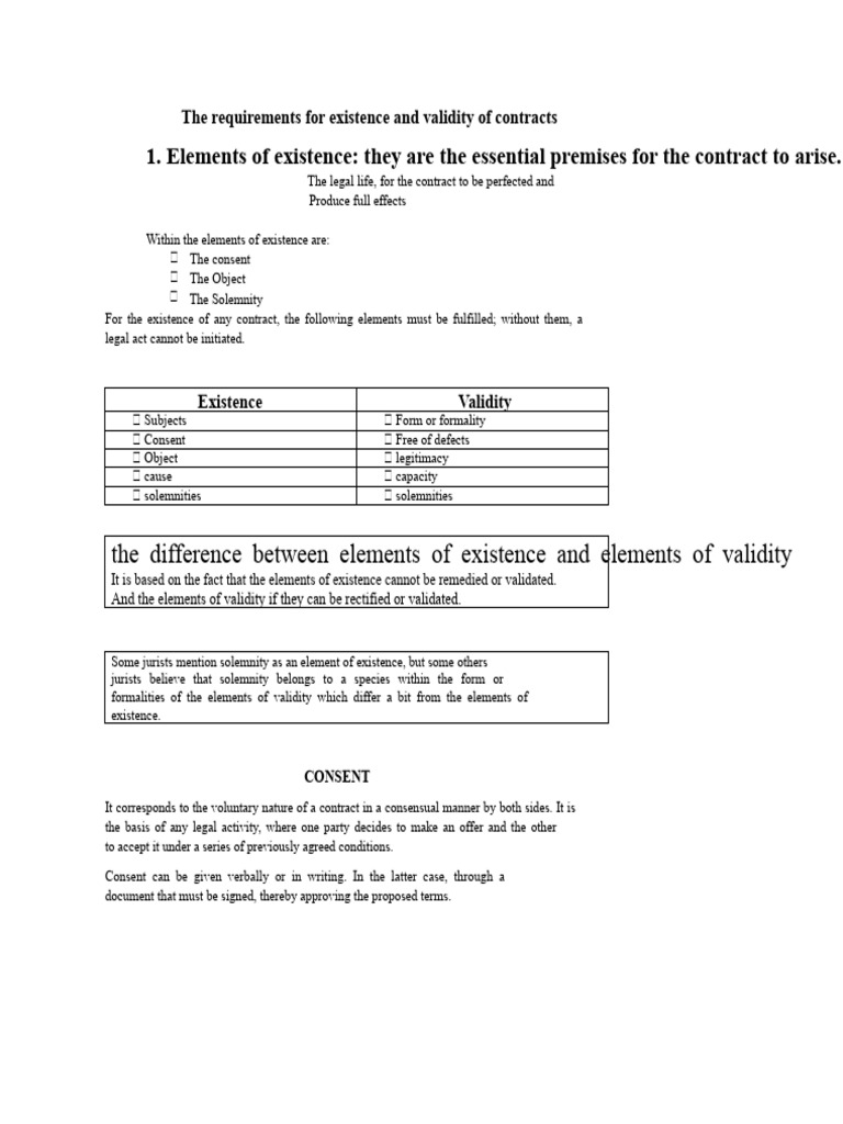 Contract Existence and Validity Essentials | PDF | Consent | Existence