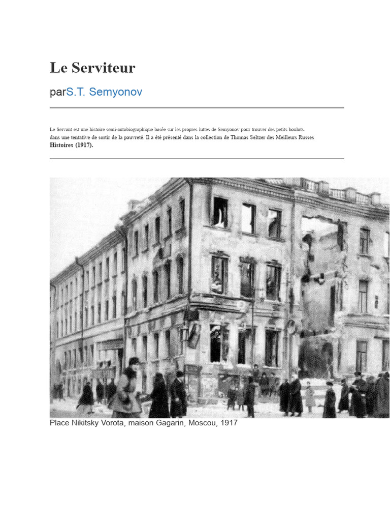 Le Serviteur : Lutte pour un emploi à Moscou | PDF | Domesticité
