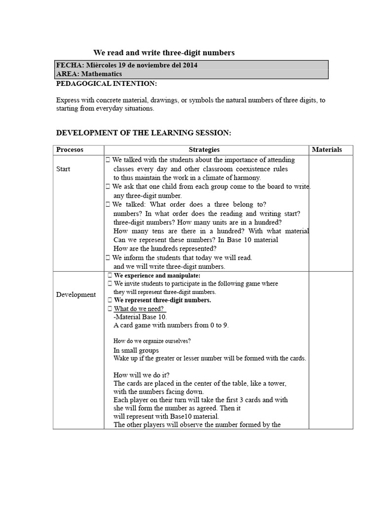 We Read and Write Three-Digit Numbers | PDF | Cognition | Learning